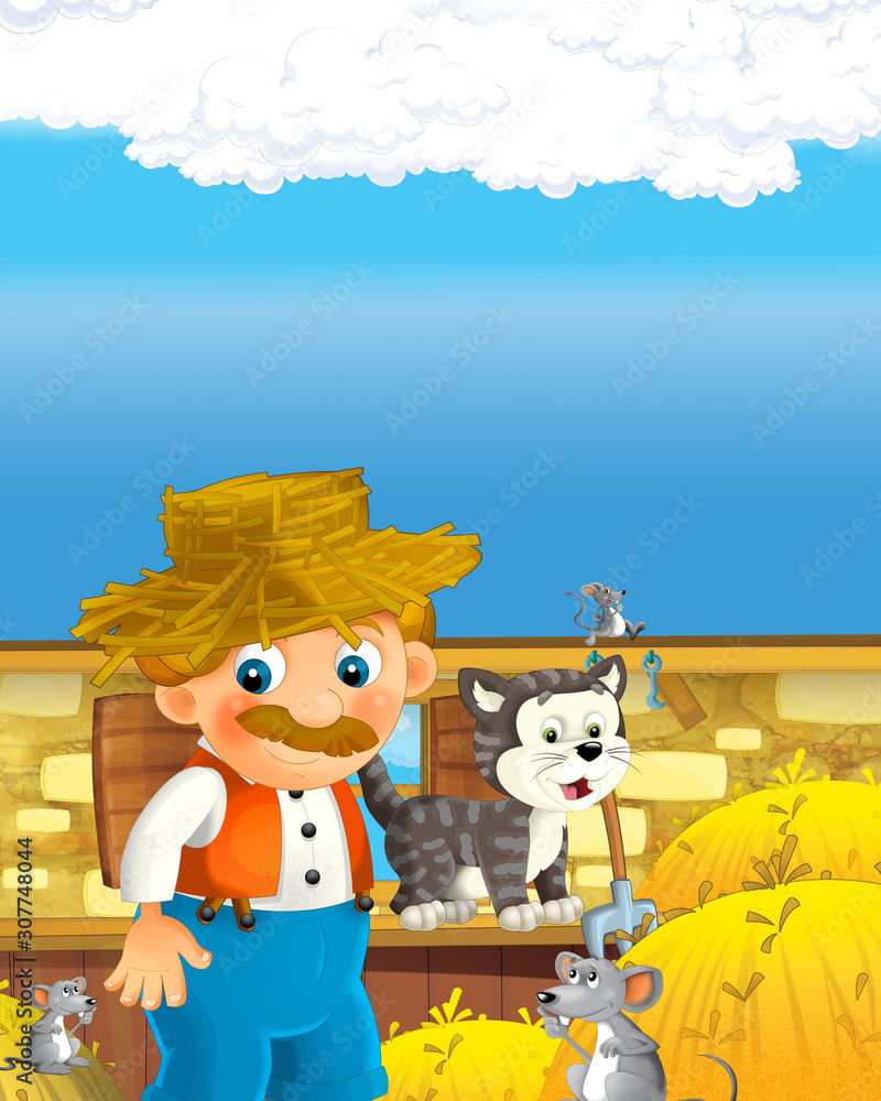 cartoon scene with happy farmer man on the farm ranch illustration for ...