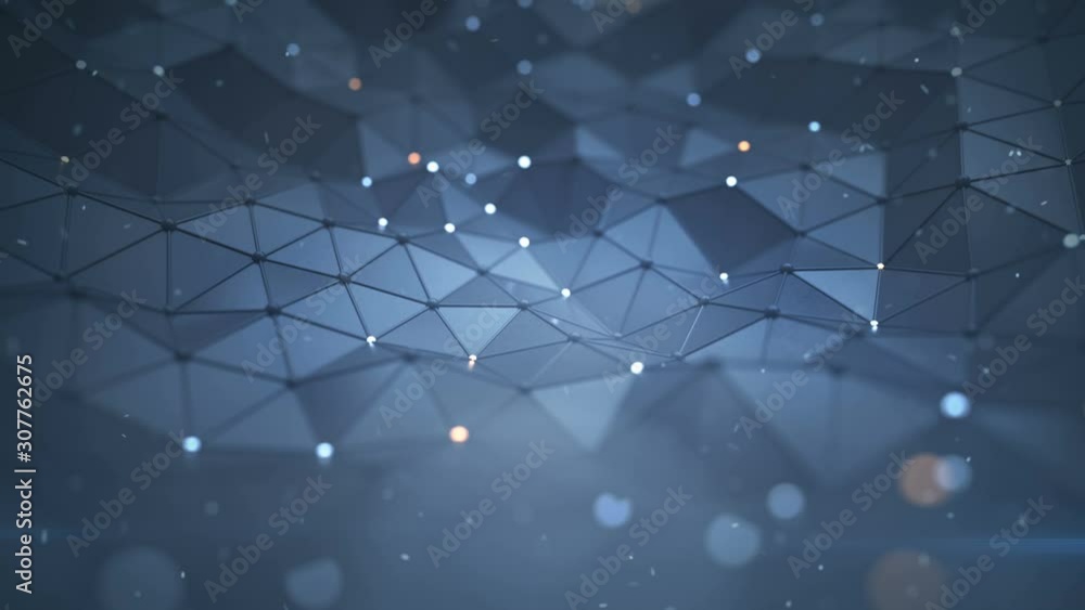 Low poly surface with glowing nodes. Abstract futuristic technology ...