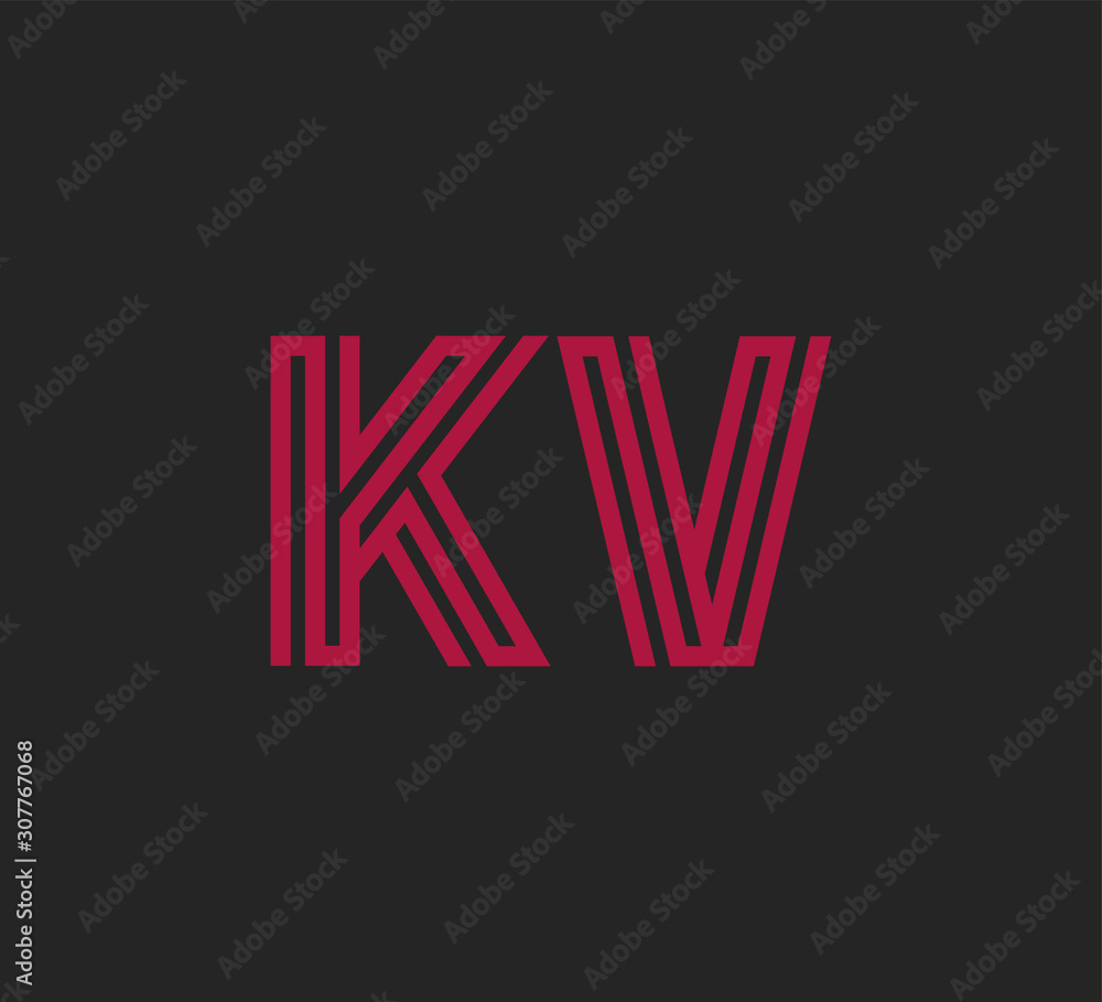 Initial two letter red line shape logo on black vector KV Stock Vector ...