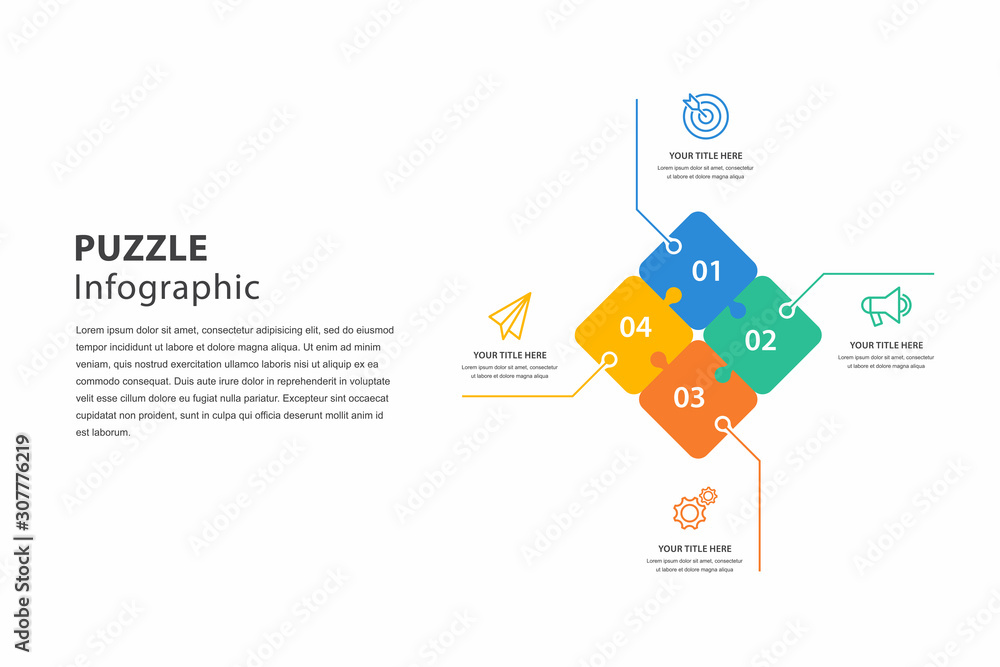 puzzle infographic design with 4 step, graph to describe the steps ...