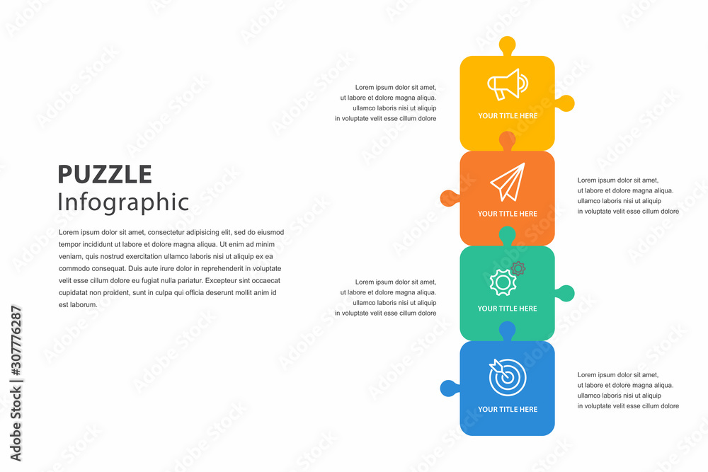 puzzle infographic design with 4 step, graph to describe the steps ...