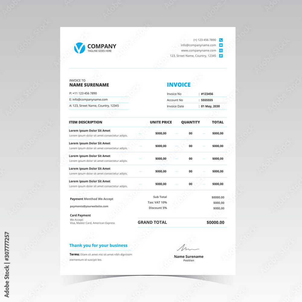 Fototapeta mapa świata dla dzieci Modern Invoice Template Vector Design ...