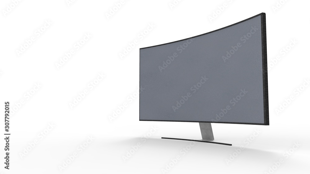 3d rendering of a curved television screen monitor isolated in studio ...