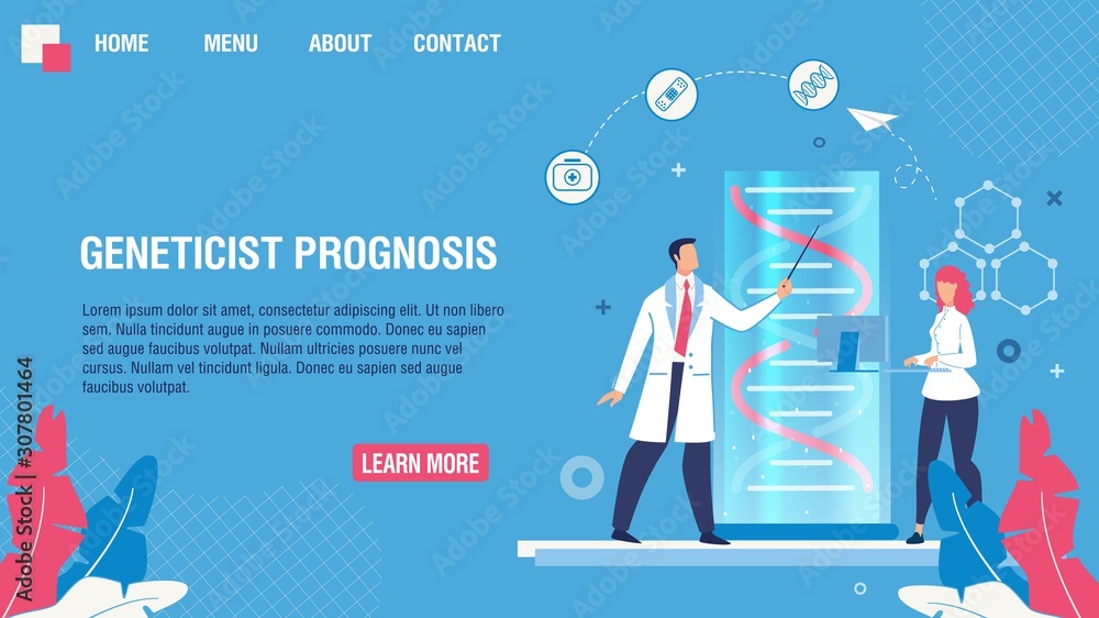 Flat Design Landing Page Layout Offering Geneticist Prognosis Service ...