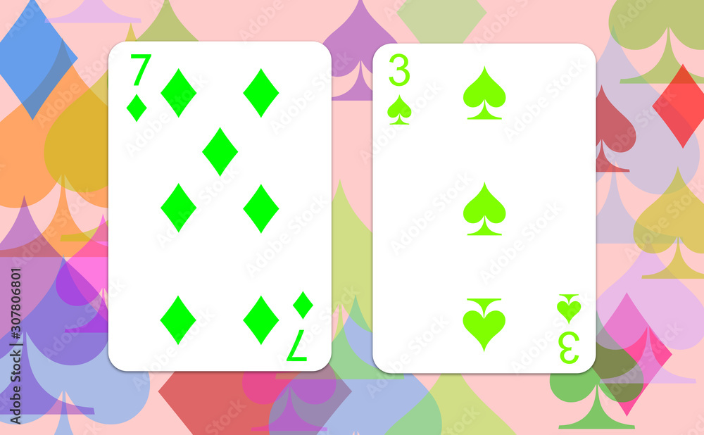 Three of Spades and Seven of Diamonds. The playing cards 3 and 7 ...