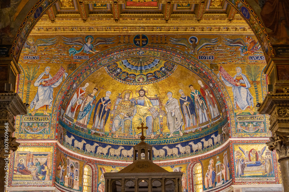 Ancient christian mosaics in the apse in the Basilica of Santa Maria in ...