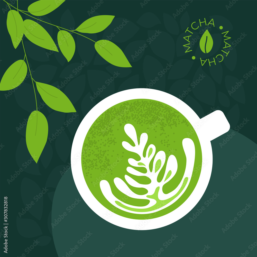 Cup of drink matcha latte. Vector illustration of healthy Japanese ...