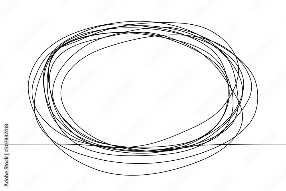 Continuous one line drawing of an oval frame in the sketch technique of ...