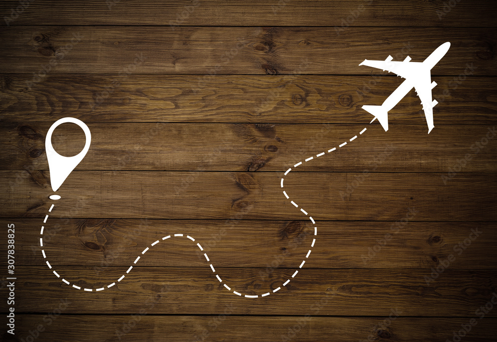 Airplane line path vector icon of air plane flight route with start ...