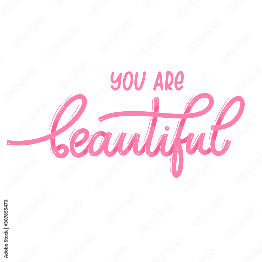 You are beautiful. Card with calligraphy. Hand drawn modern lettering ...