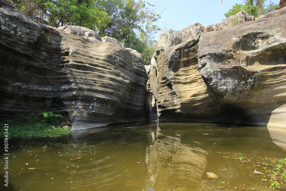 Rivers with low water discharge due to the dry season, showing ...