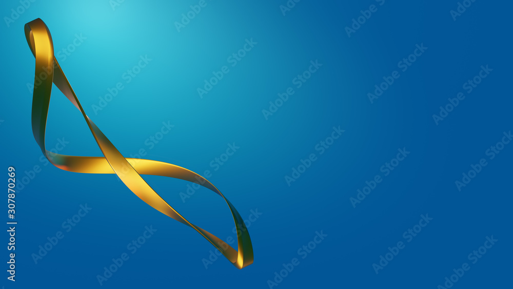 Twisted gold metal ribbon on blue background with gradient. Digital 3D ...
