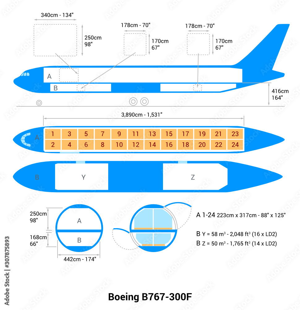 Boeing B767-300F Cargo Aircraft Guide Stock Vector | Adobe Stock