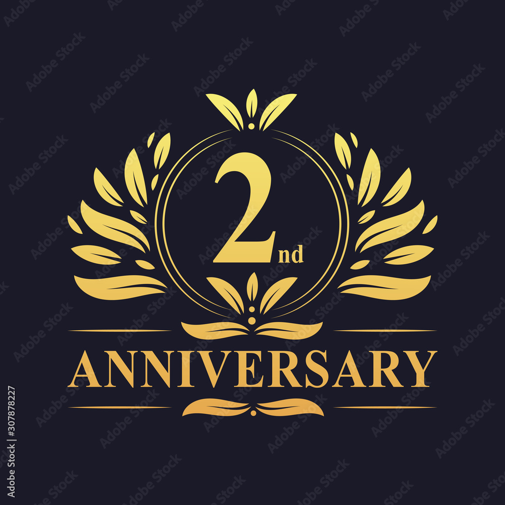 2nd Anniversary logo, luxurious golden color 2 years Anniversary logo ...