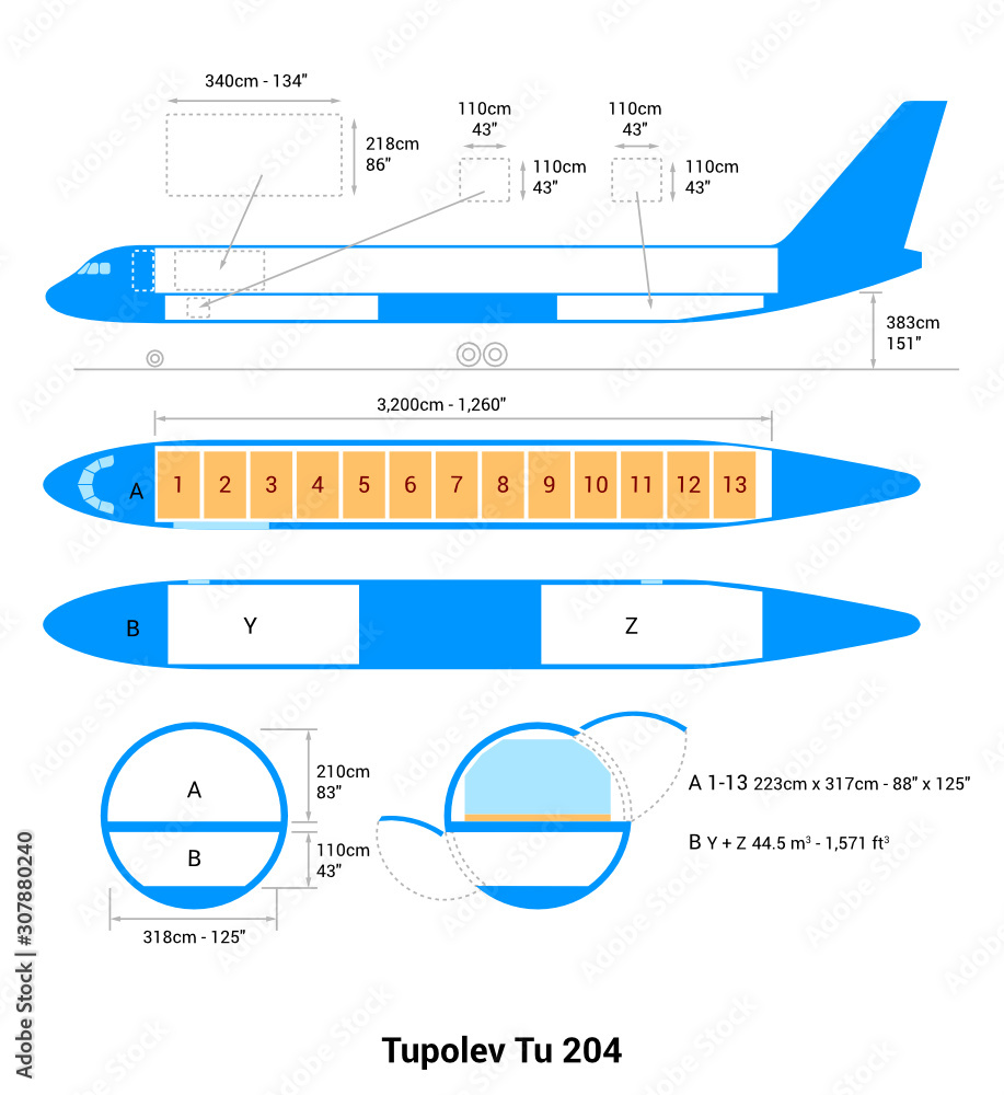 Tupolev Tu 204 Airplane. Cargo Aircraft Guide Stock Vector | Adobe Stock