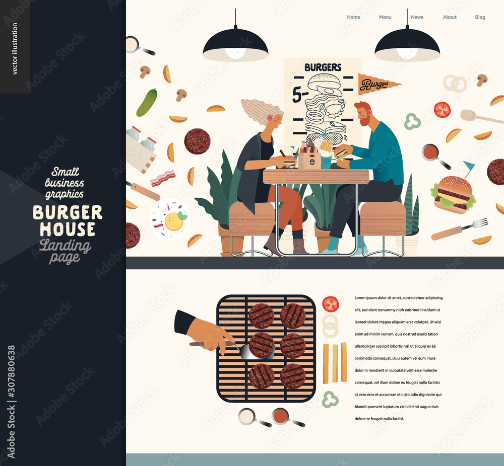 Burger house -small business graphics - landing page design template ...