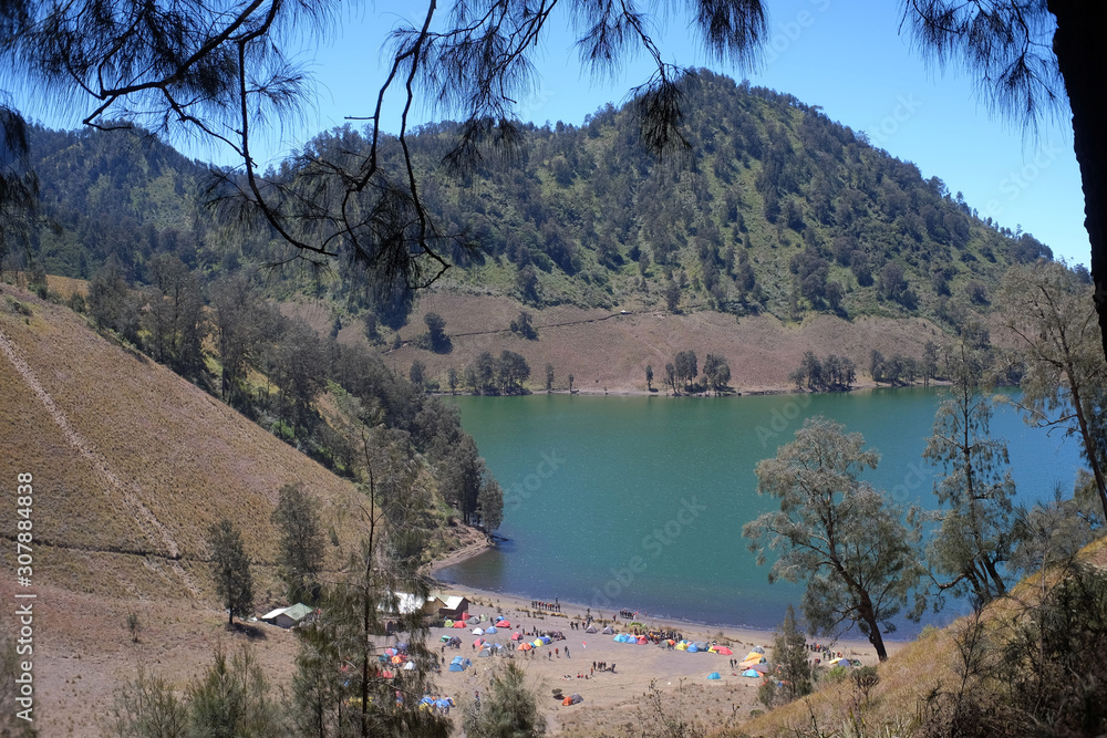 Ranu Kumbolo, a freshwater lake located at an altitude of 2400 above ...