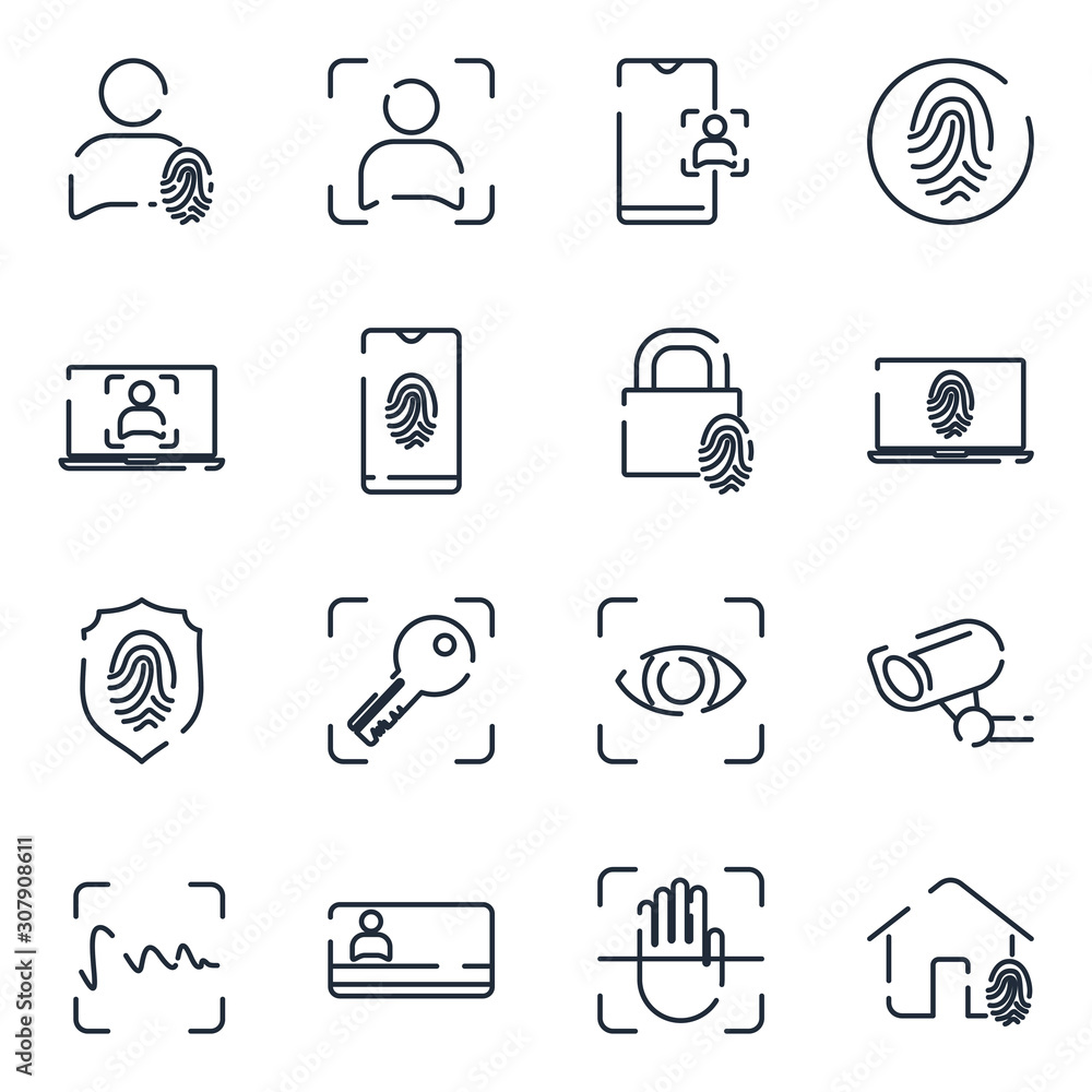 Vecteur Stock Biometric set icon template color editable. Biometric ...