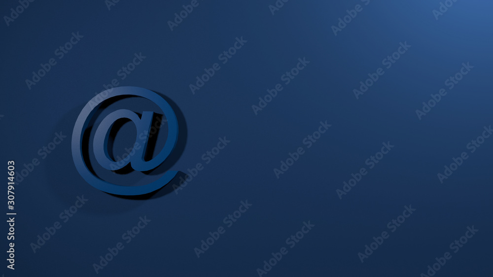 At sign on blue background. @ 3D render text colorful isolated headline ...