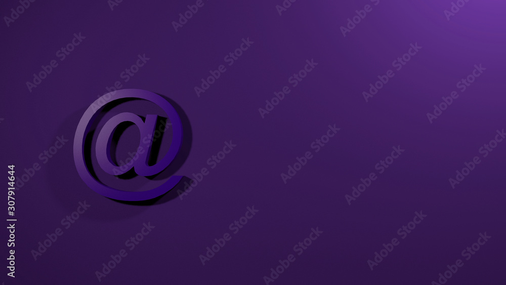 At sign on violet background. @ 3D render text colorful isolated ...