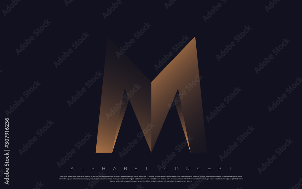 Golden premium alphabet design. M letter logo for luxury design ...