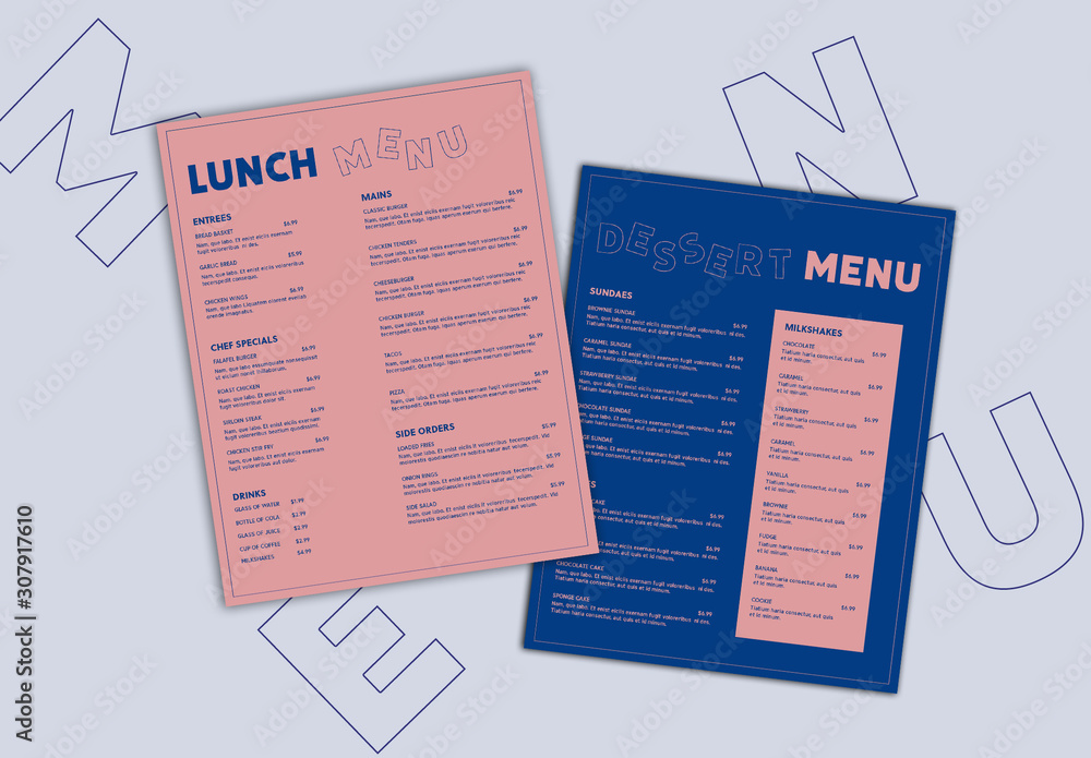 Modelo de Pink and Blue Menu Layout Set do Stock | Adobe Stock