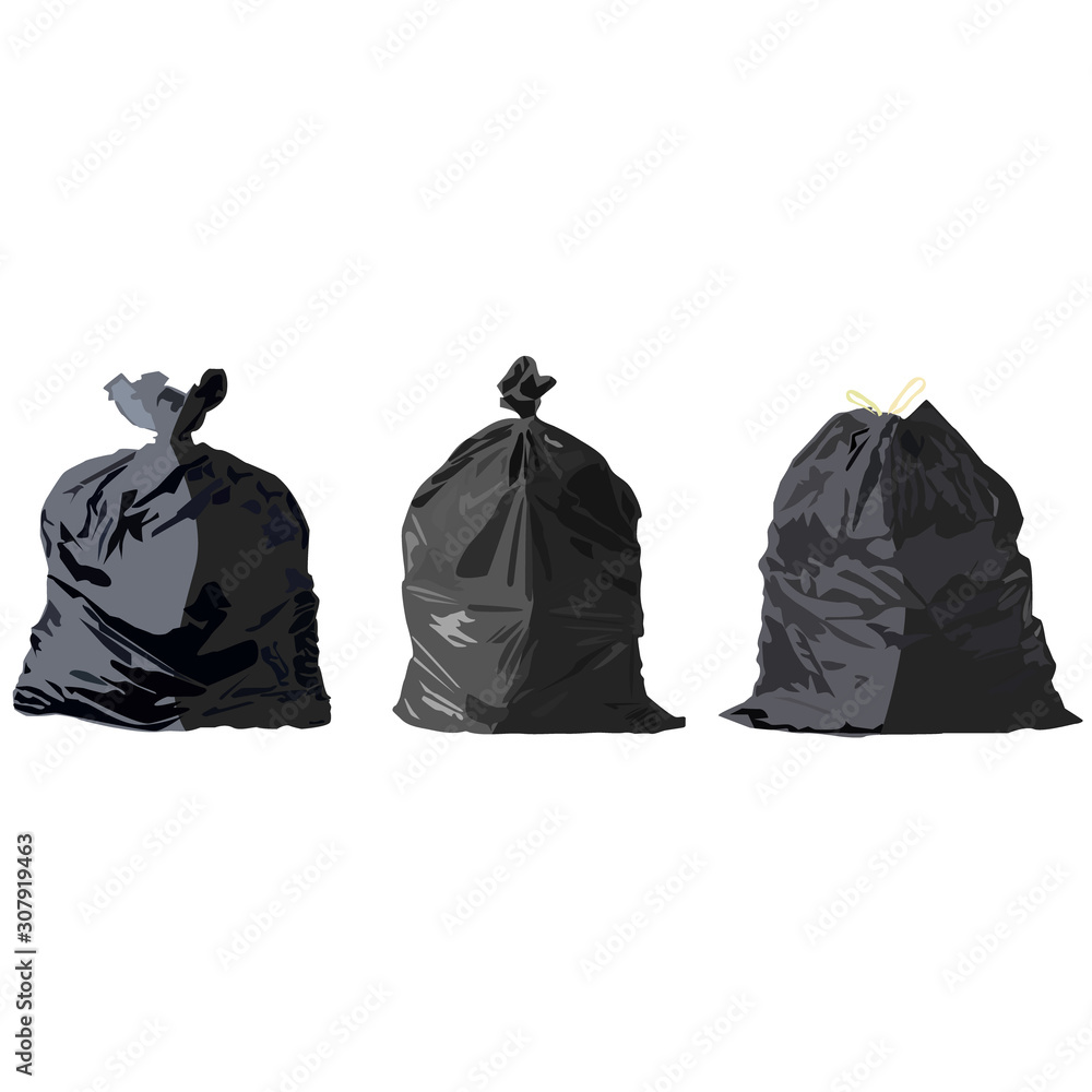 Garbage black bags isolated on white background. General waste stock ...