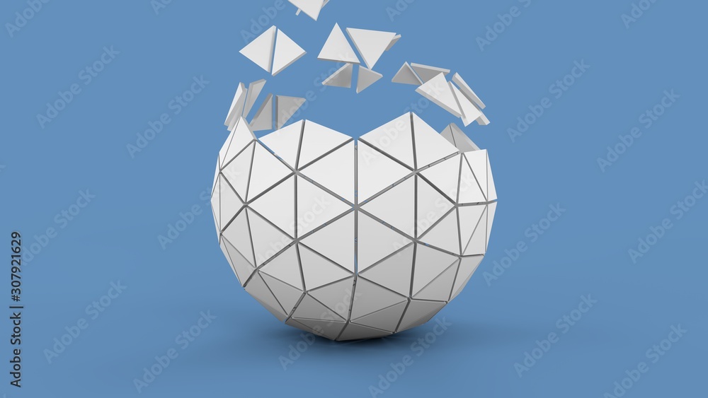 3D illustration of a set of white segments, flat parts forming a ...