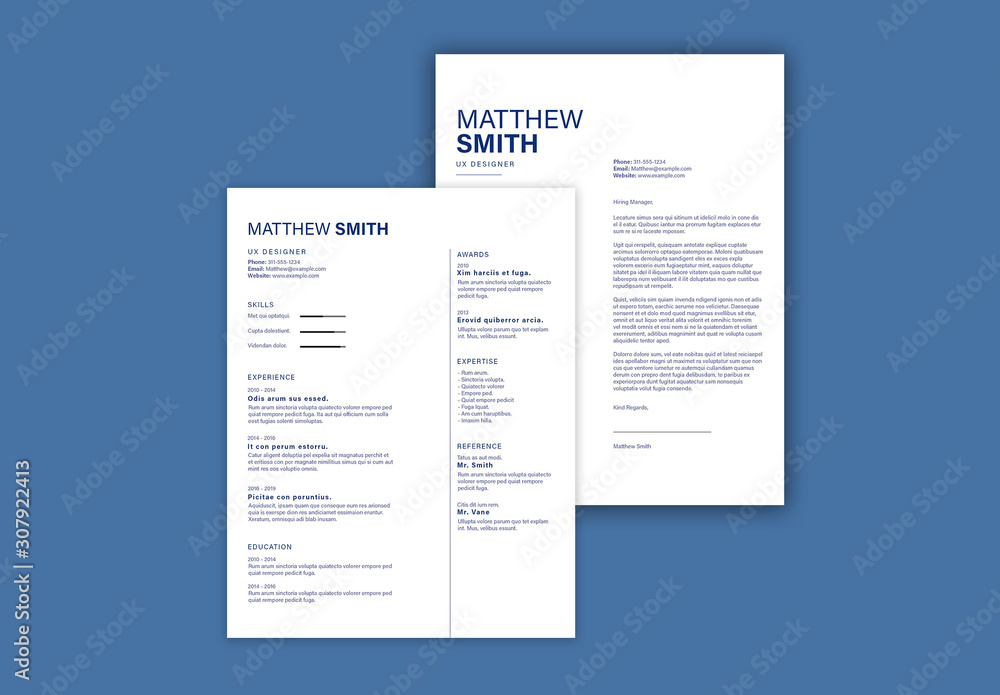 Resume Layout with Blue Accents Stock Template | Adobe Stock