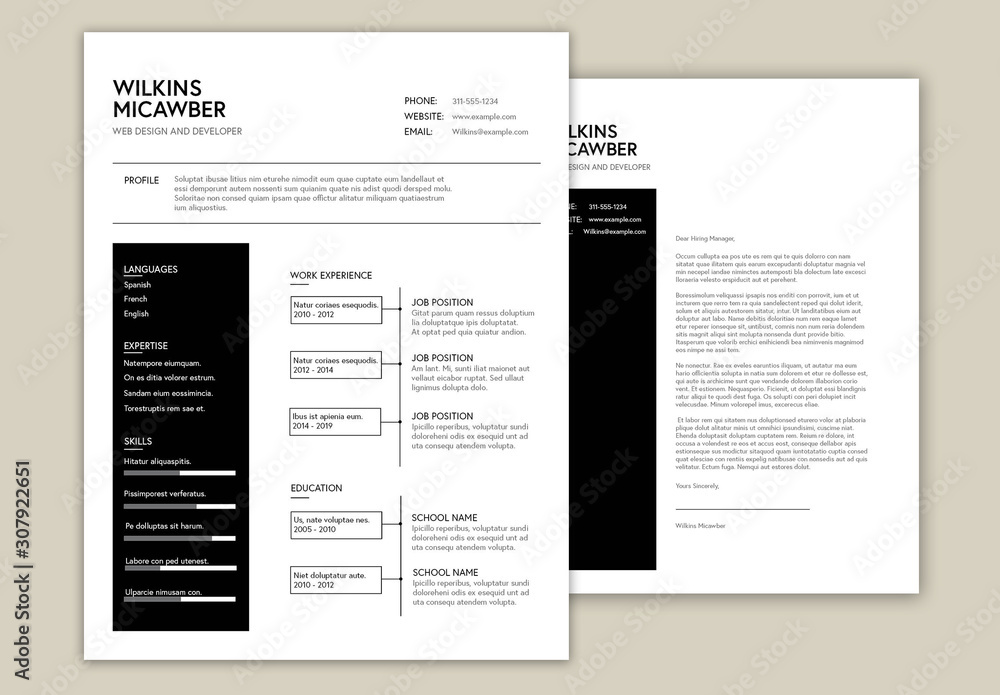 Resume Layout with Black Sidebar Element Stock Template | Adobe Stock