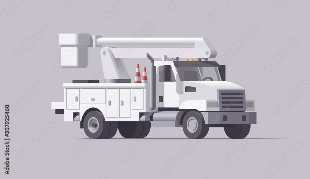 Vector utility truck. Isolated aerial bucket truck. Cherry picker. Flat ...