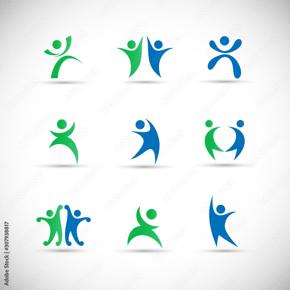 Abstract People Logo Set. Human Figure Isolated On Gray Background ...
