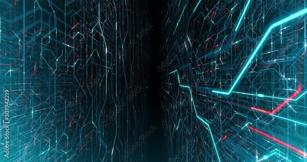 4K seamless loop abstract futuristic electronic circuit board ...