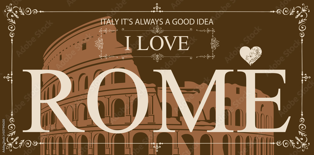 Vintage vector postcard with the Roman Coliseum, the famous ...