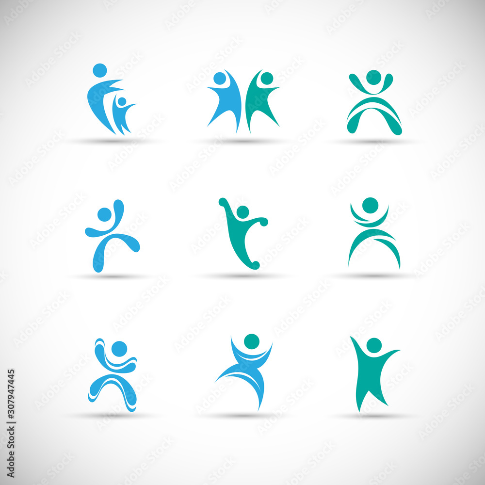 Abstract People Logo Set. Human Figure Isolated On Gray Background ...