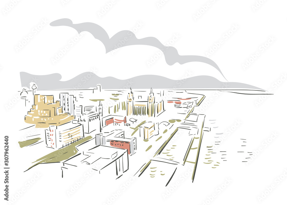 Liverpool United Kingdom Europe vector sketch city illustration line ...