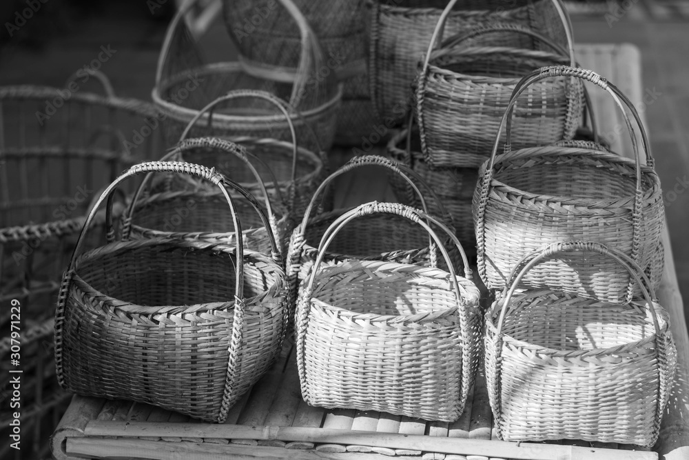 Black and white photos, bamboo wicker Folk crafts of Southeast Asian ...