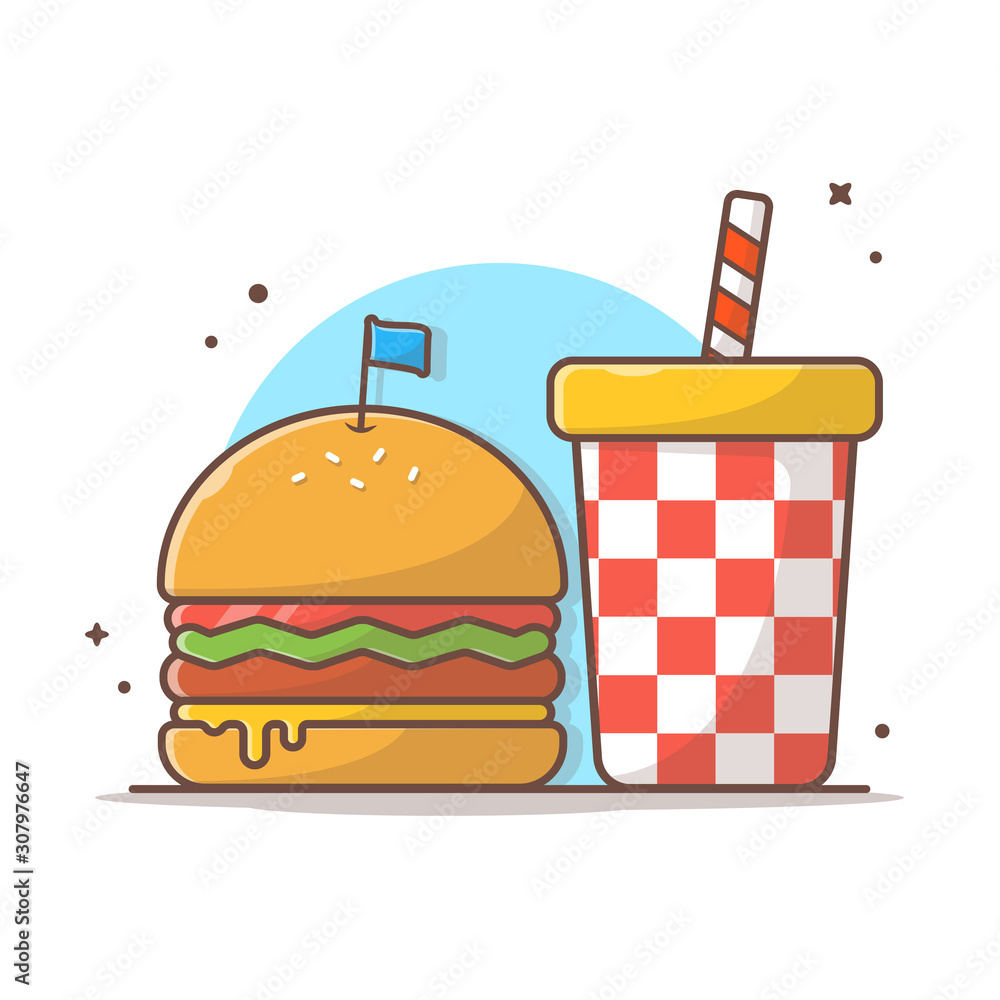 Burger Icon with Soda and Ice Vector Illustration. Hamburger Fast Food ...