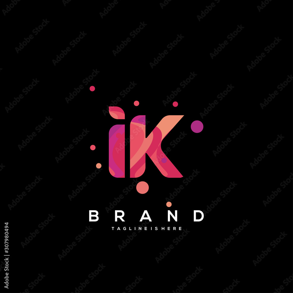 Initial letter IK logo with colorful, letter combination logo design ...
