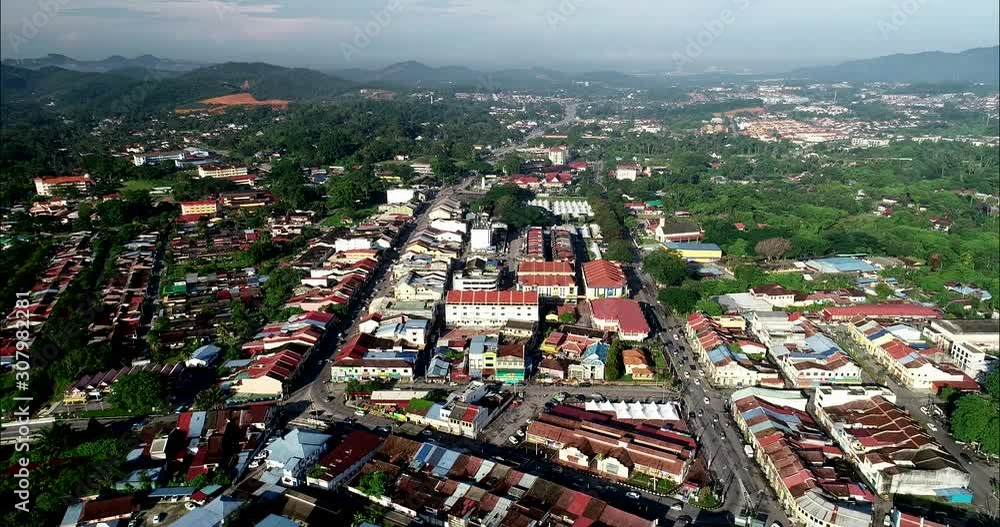 Aerial 4k view town of Kulim, Kedah, Malaysia. The Kulim District is a ...