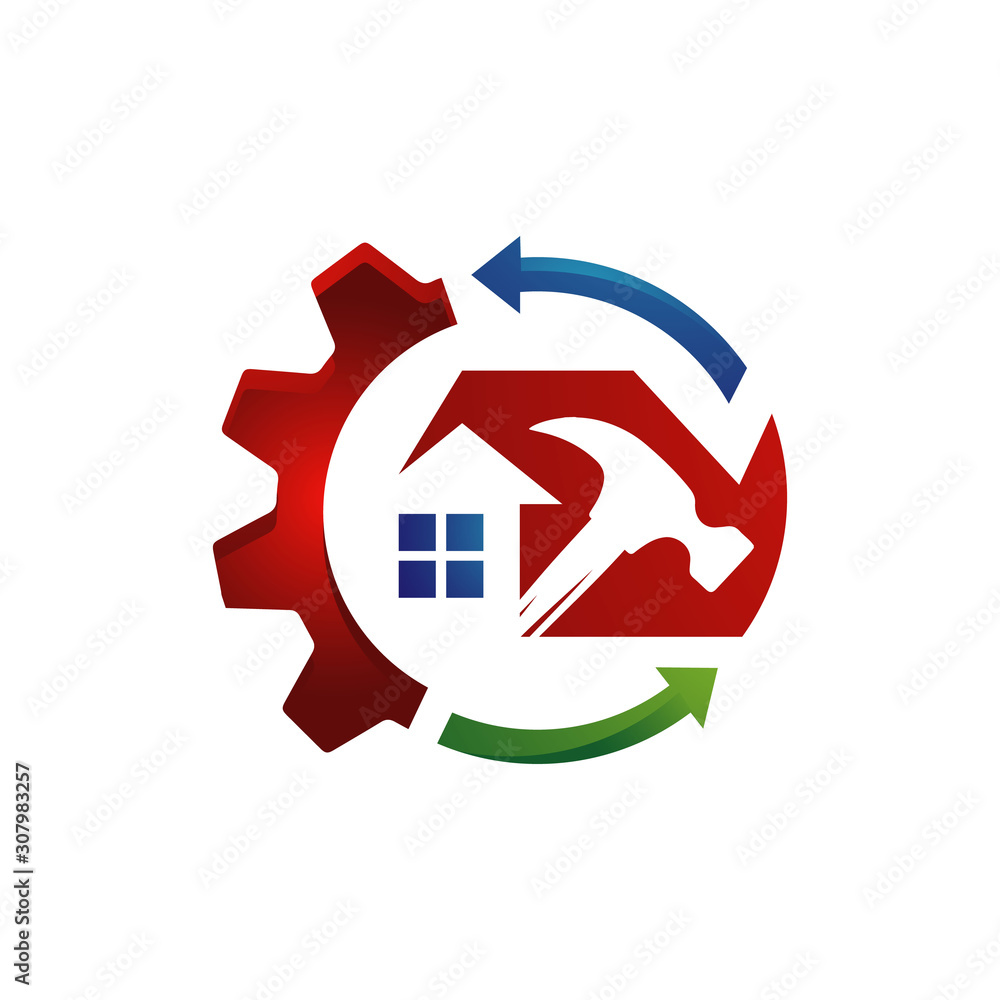 Rebuilding house Restoring Home Repair Logo vector. tools and roof sign ...