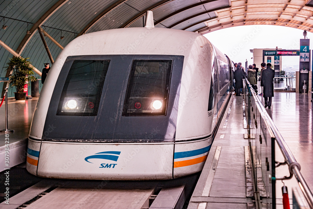 Maglev train in Shanghai, China. This train is the first commercially ...