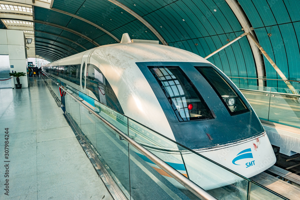 Maglev train in Shanghai, China. This train is the first commercially ...