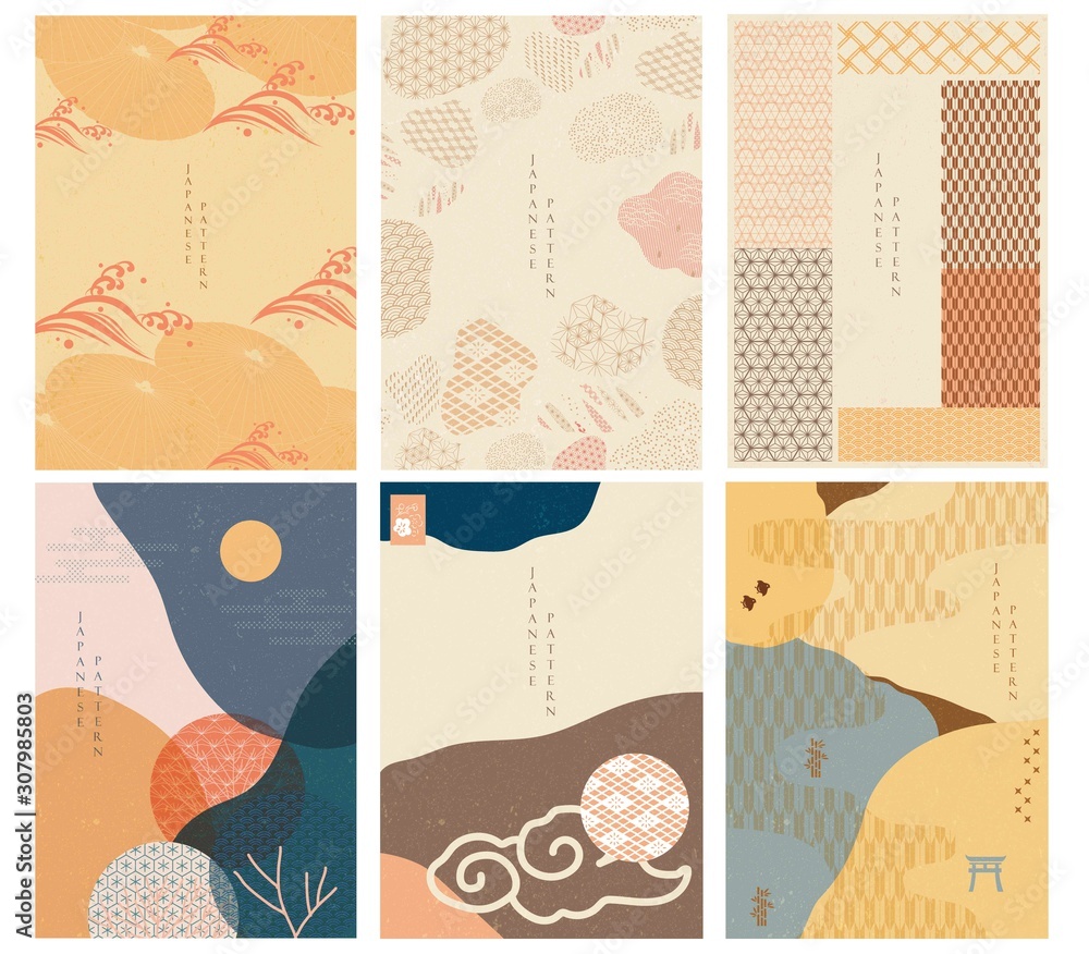 Japanese template with abstract background vector. Asian icon with ...