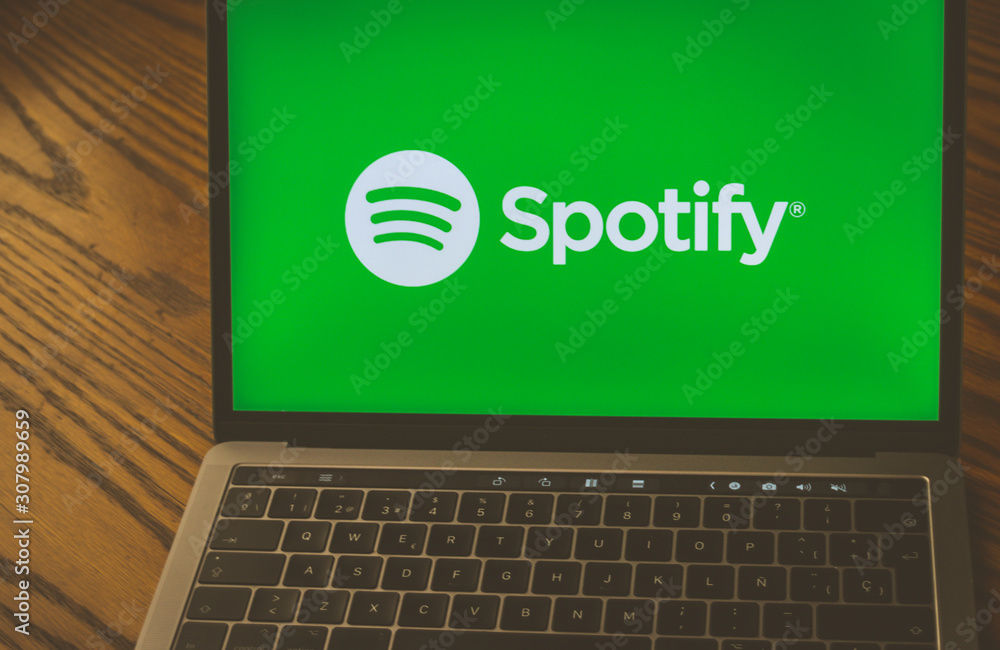 Spotify logo on computer screen Stock Photo | Adobe Stock