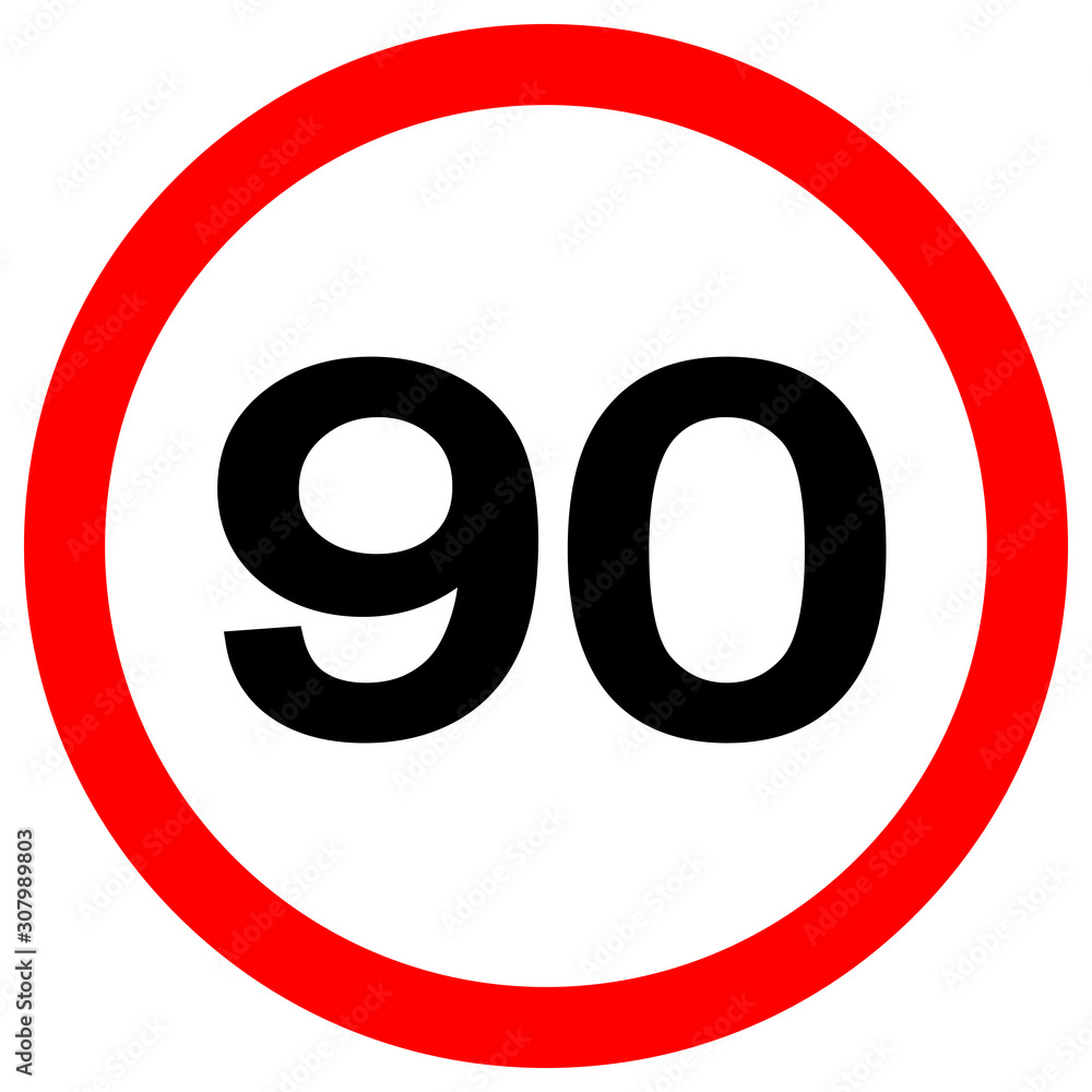 Speed Limit 90 Traffic Sign,Vector Illustration, Isolate On White ...