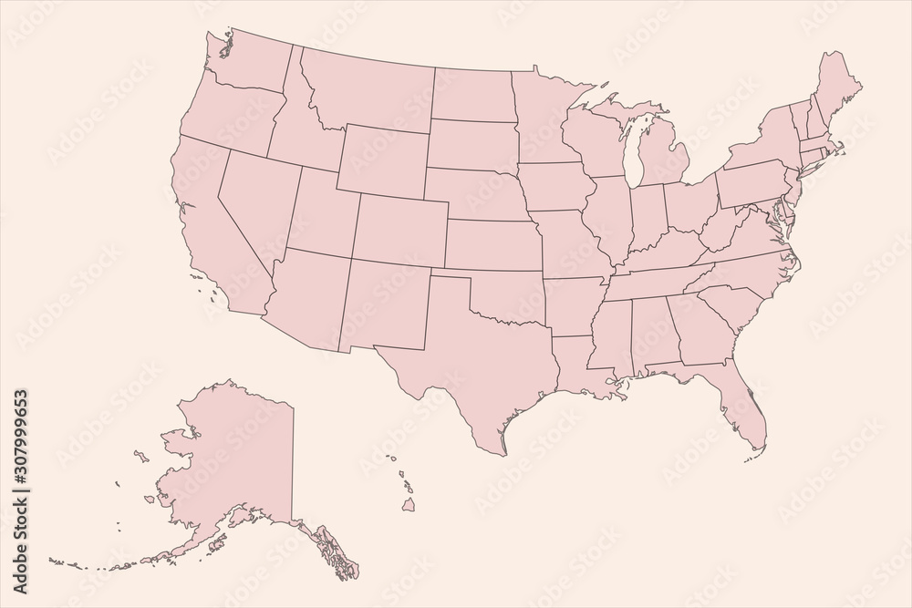 Vintage blank USA map vector. Pink shade background. Perfect for ...