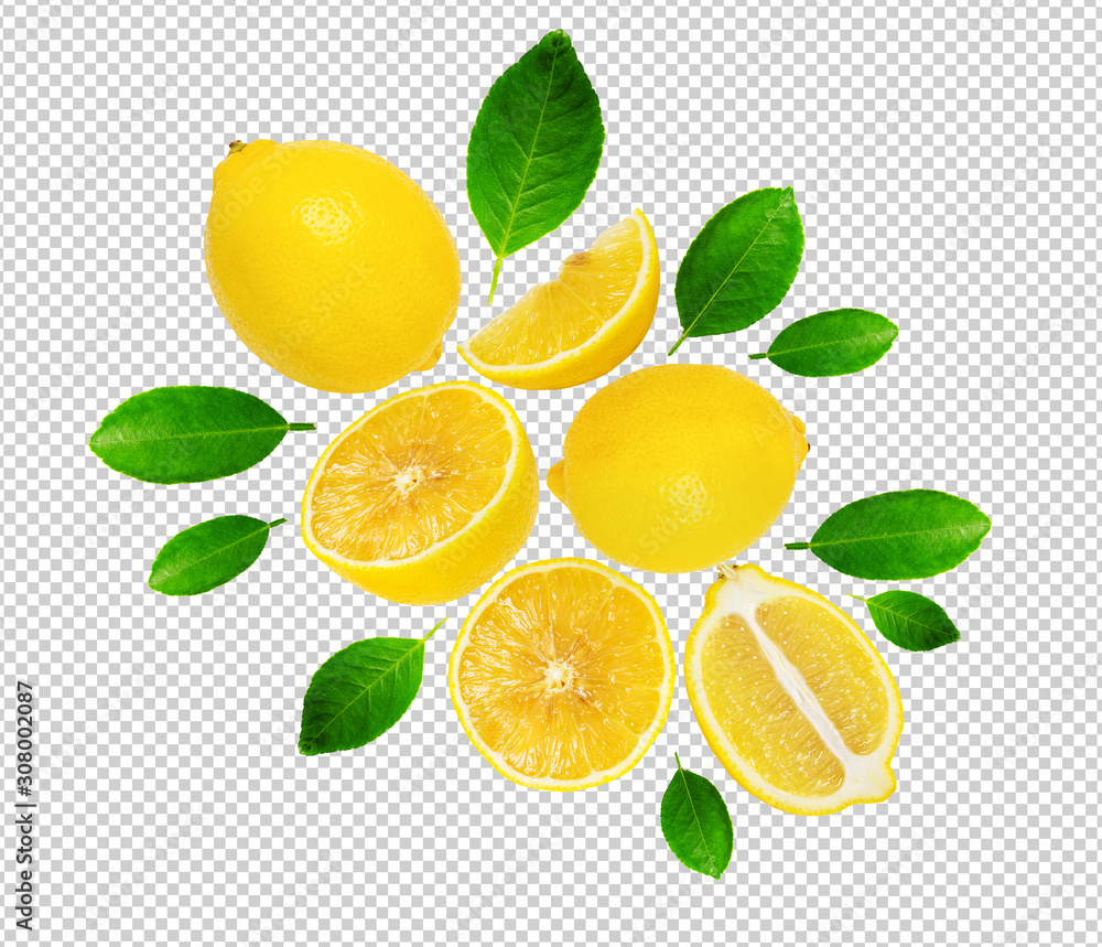 Minimal style creative layout made of lemon and leaves , half of lemon ...