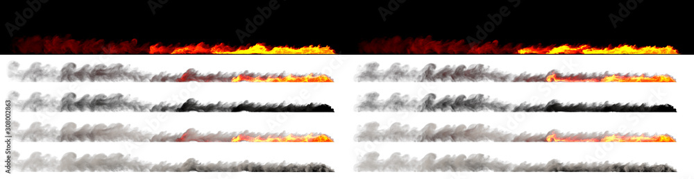 Isolated burning line of fast moving transport rendered with white and ...