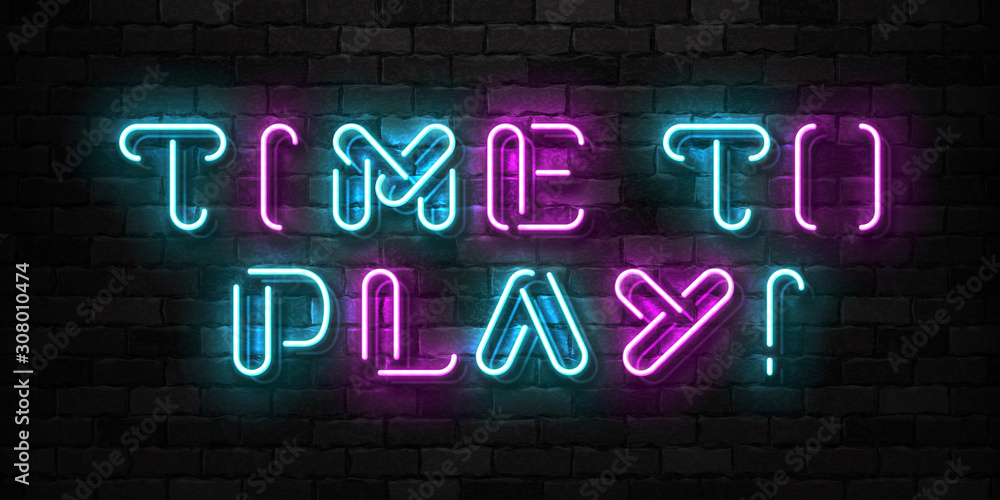 Vector realistic isolated neon sign of Time to Play typography logo for ...